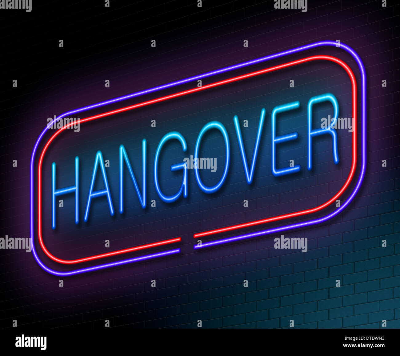 Illustration depicting an illuminated neon sign with a hangover concept ...