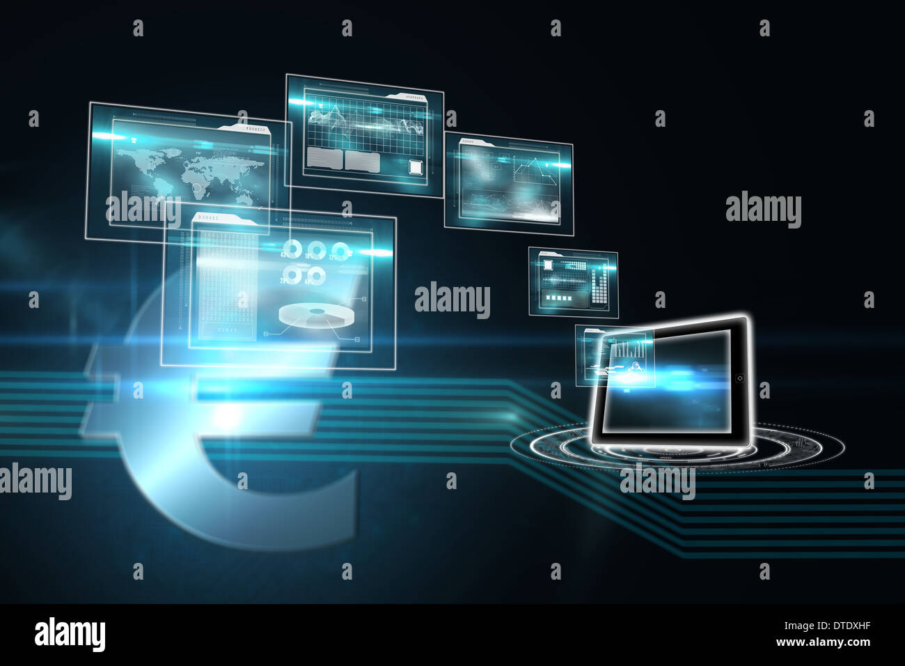 Composite image of business interfaces and tablet Stock Photo - Alamy