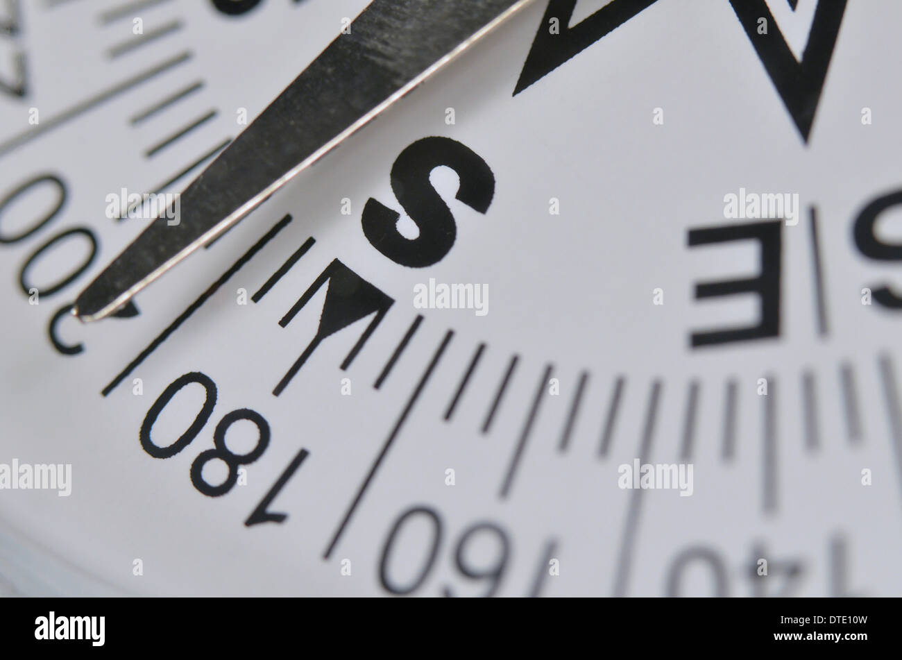 Finding your direction / Survival skills concept - Close-up of compass ...