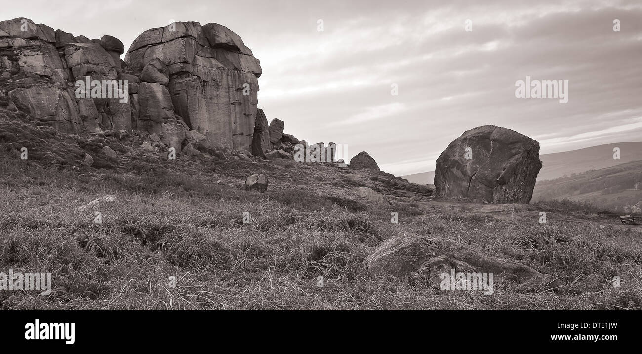 Cow and Calf rock formation in Ilkley Moor, West Yorkshire, United ...