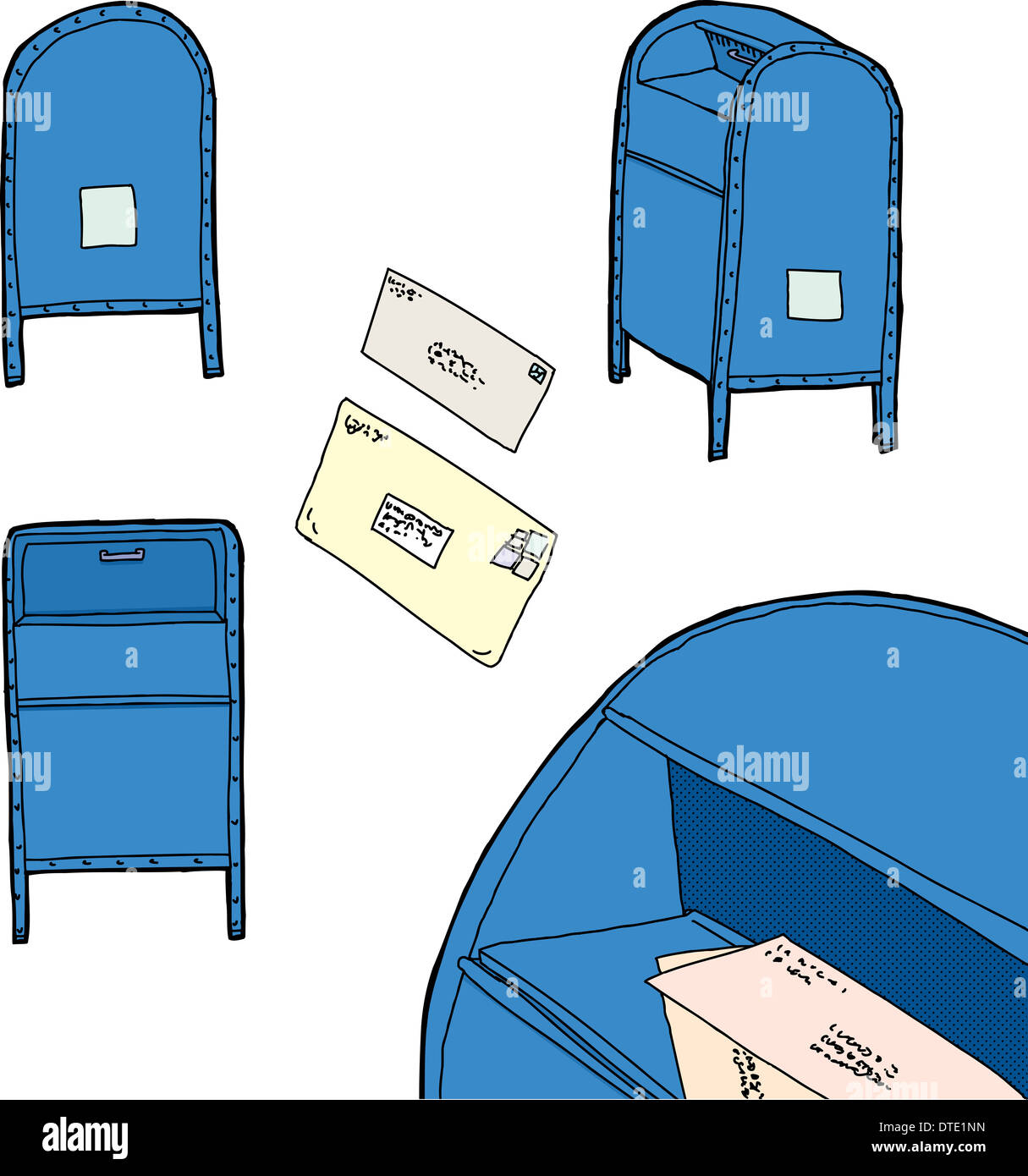 Set of various isolated blue mailbox cartoons Stock Photo - Alamy