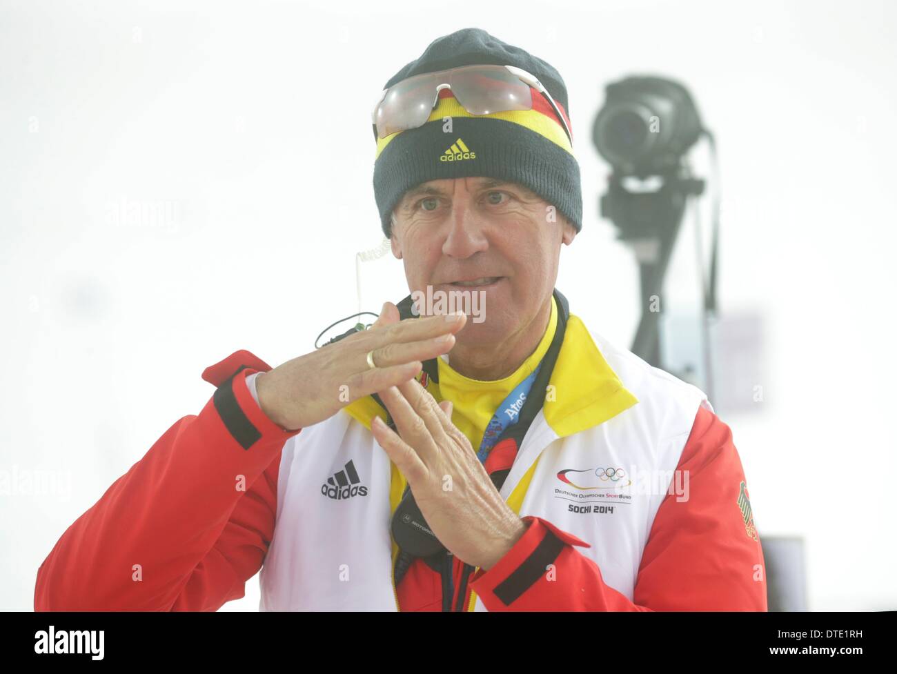 Coach Fritz Fischer of Germany gestures in Laura Cross-country Ski ...
