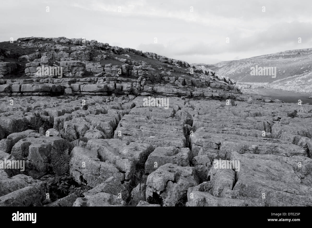 Limestone pavement natural rock formation in Malham, West Yorkshire, UK ...