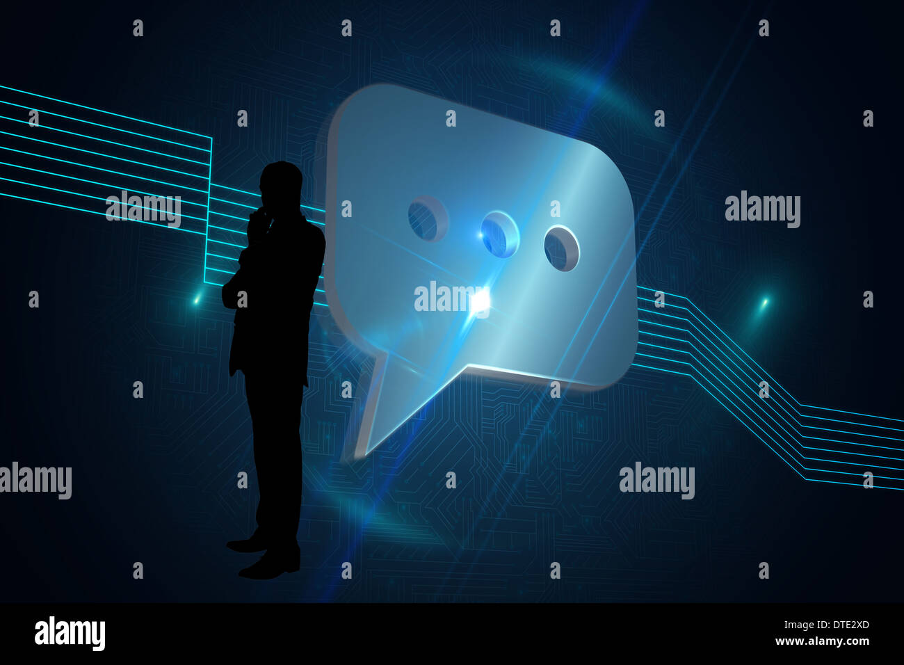 Composite image of shiny message icon on black background Stock Photo ...
