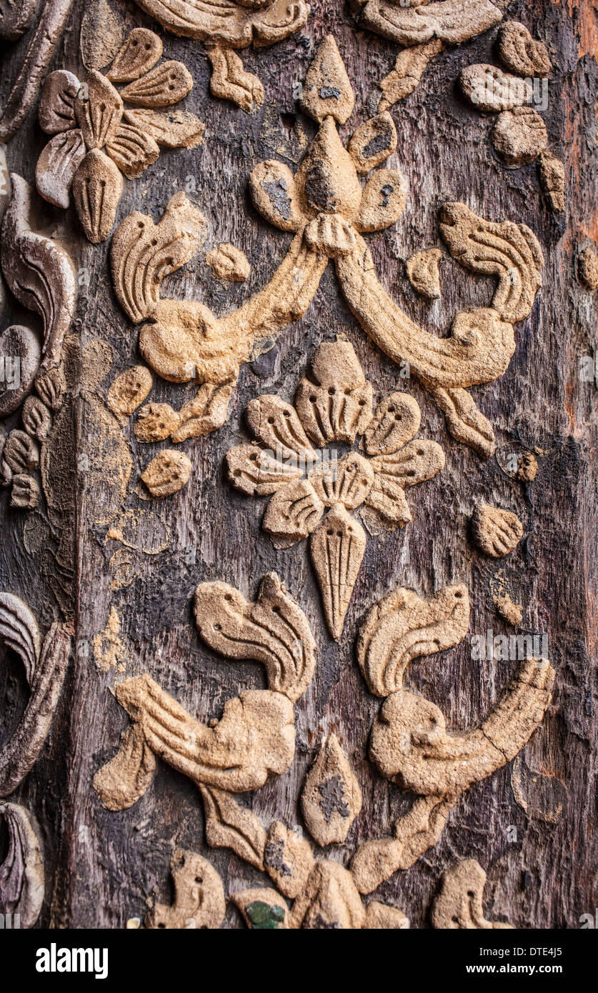 wood carve, Thai old magnificent leaf and flower texture wood carving ...