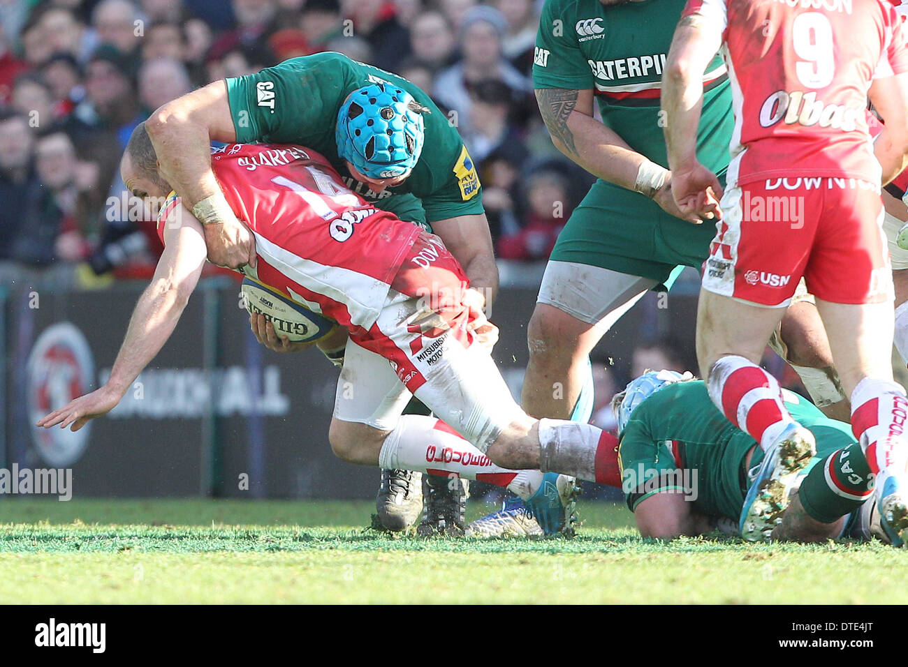 Leicester, UK. 16th Feb, 2014. Gloucesters danger man Charlie Sharples ...