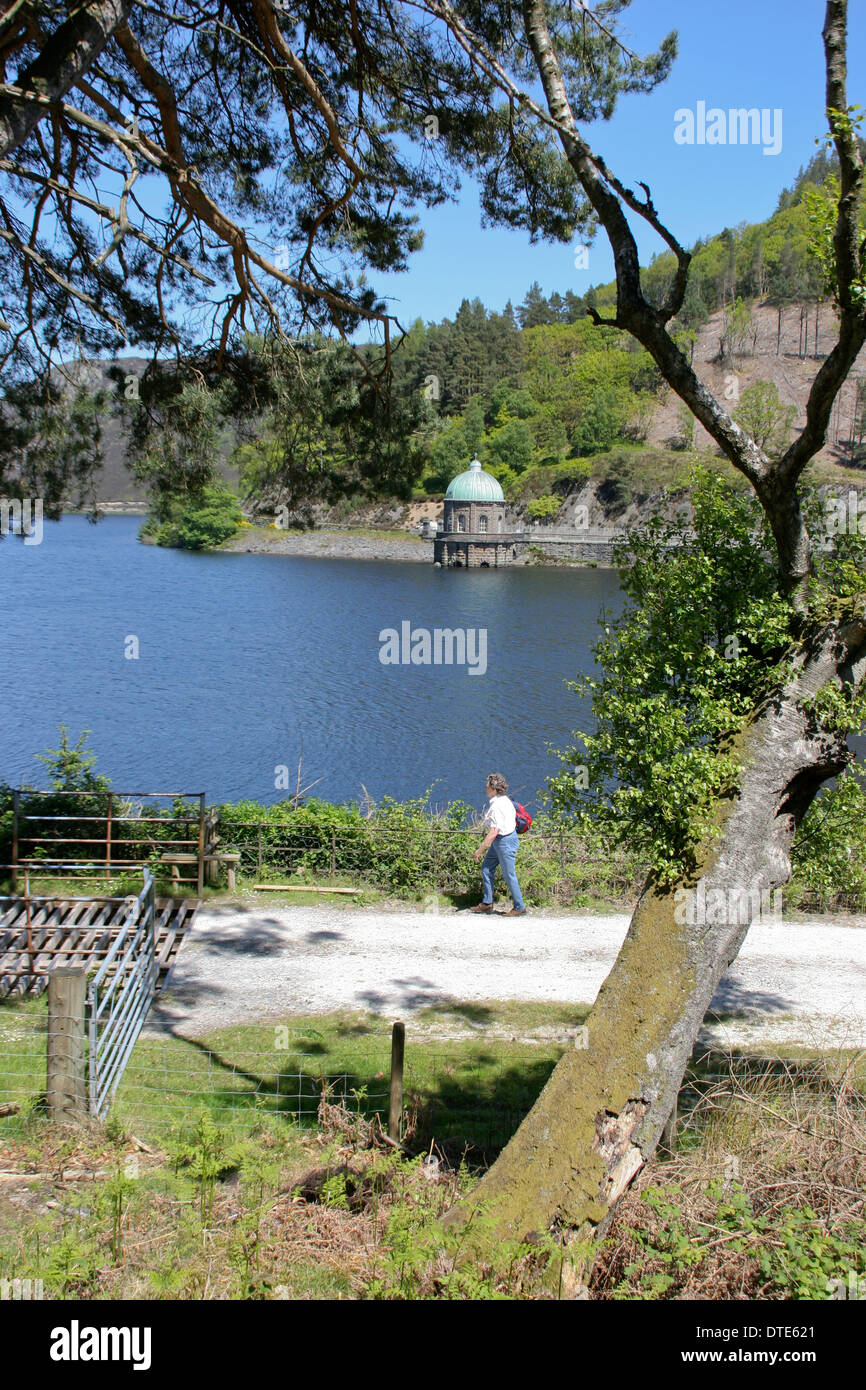 Garreg-ddu Reservoir and walker Elan Valley Powys Wales UK Stock Photo ...