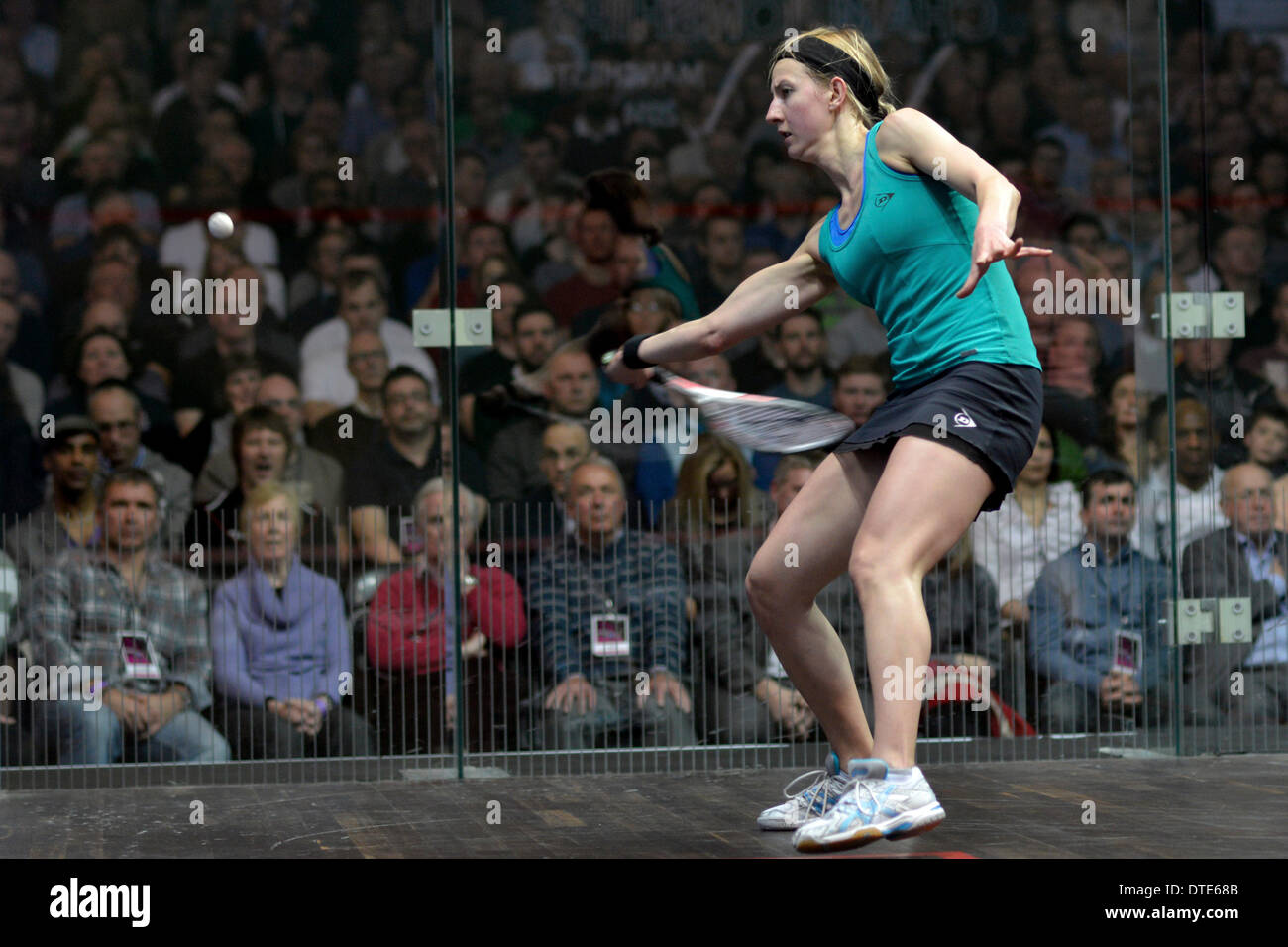 Manchester, UK. 16th Feb, 2014 Alison Waters (Middlesex) on her way to ...