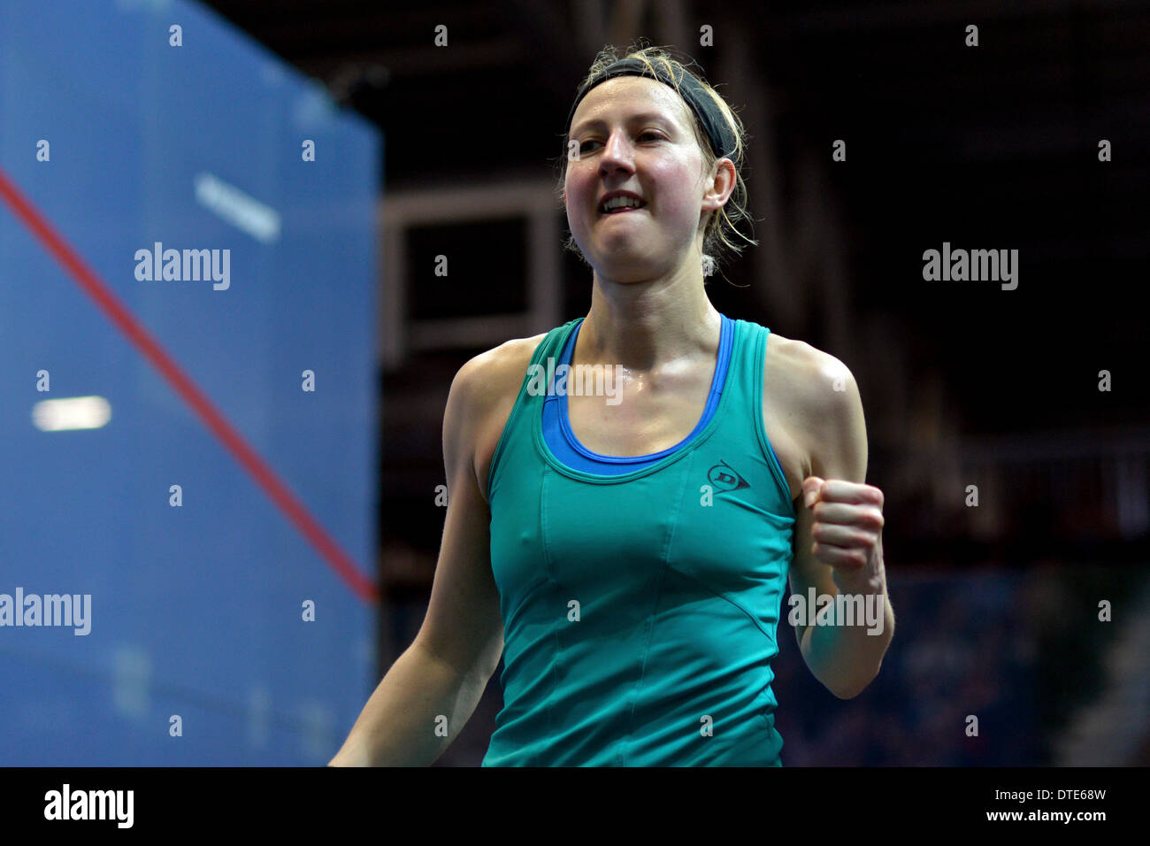 Manchester, UK. 16th Feb, 2014 Alison Waters (Middlesex) celebrates ...