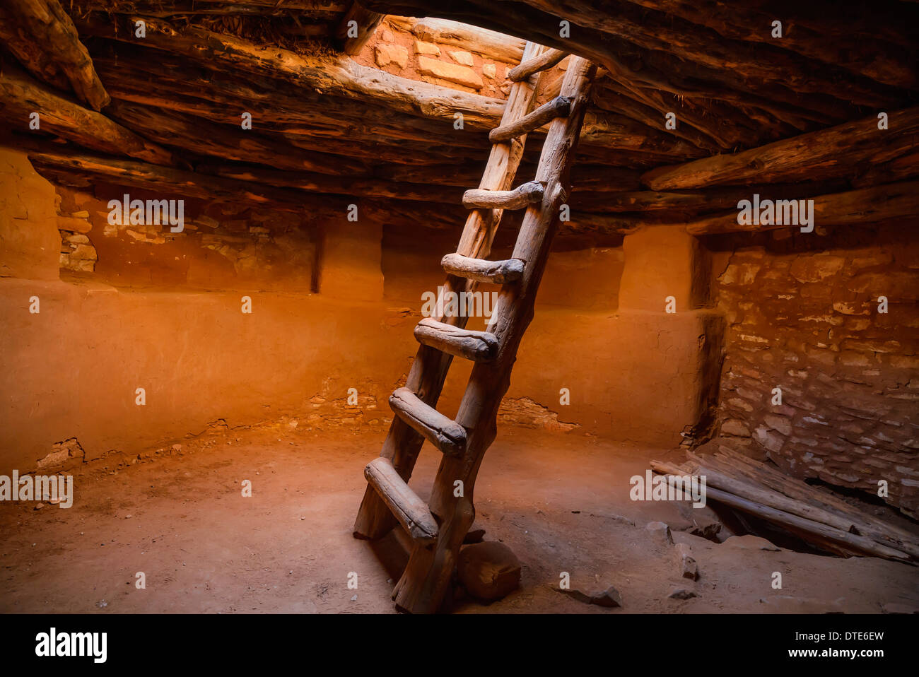 Inside a restored Indian Kiva, Pueblo Ruins, Edge of the Cedars State ...