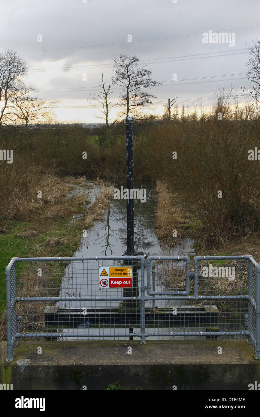 warning sign, prtective fencing and sluice gate on river trent ...