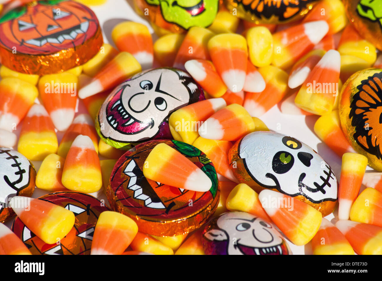 American Happy Halloween trick or treat candy from above overhead close ...