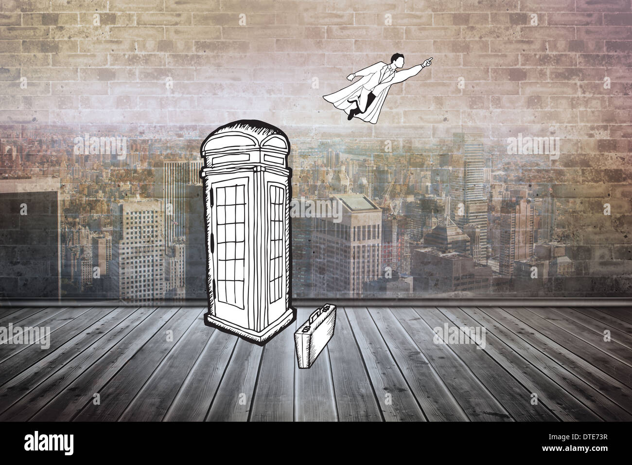 Composite image of superhero flying doodle Stock Photo - Alamy