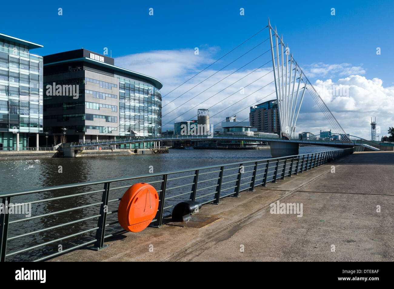 Quay House and the new footbridge (2010) over the Manchester Ship Canal ...