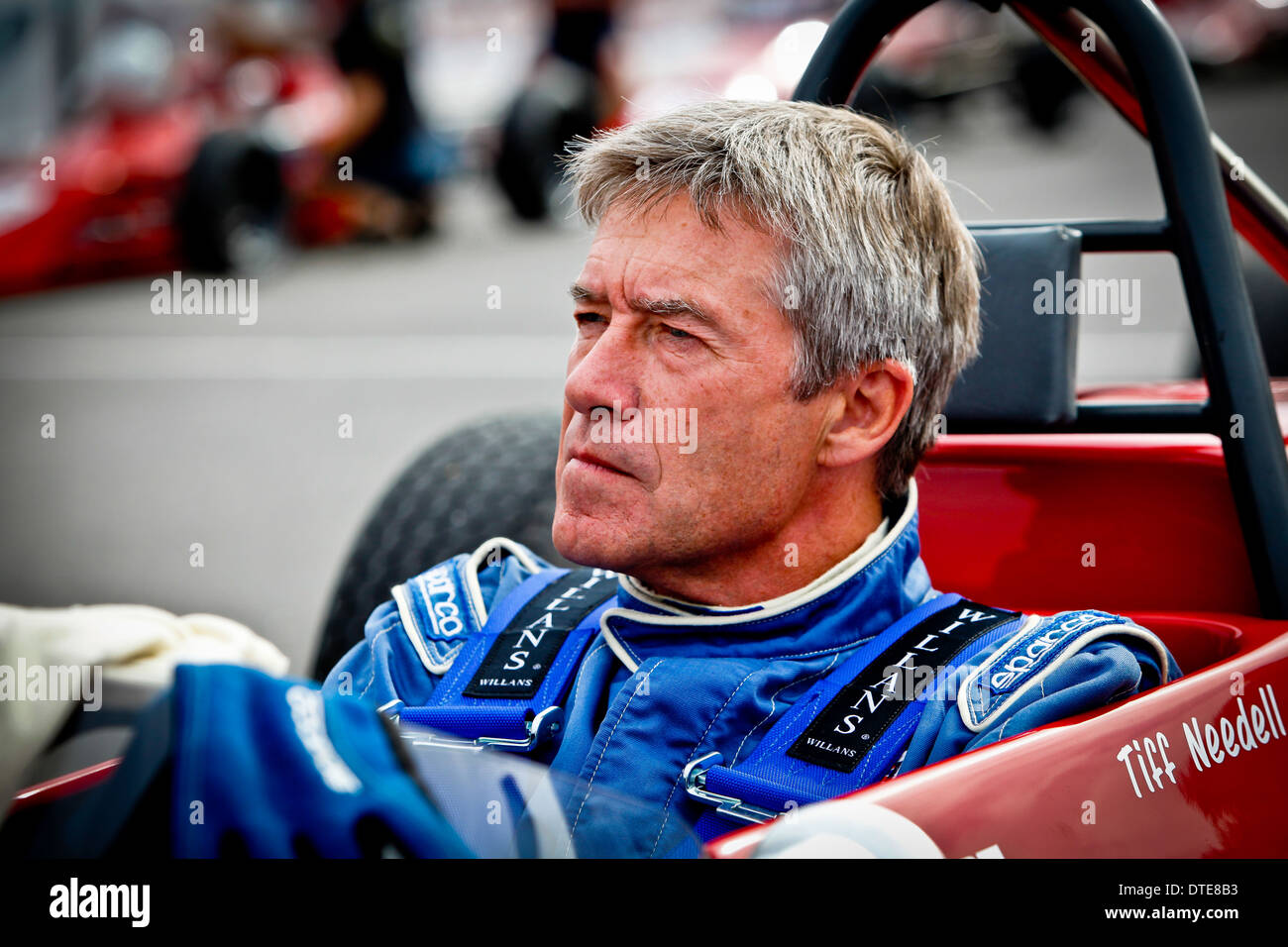Motor racing legend and commentator Tiff Needell in his car before a ...
