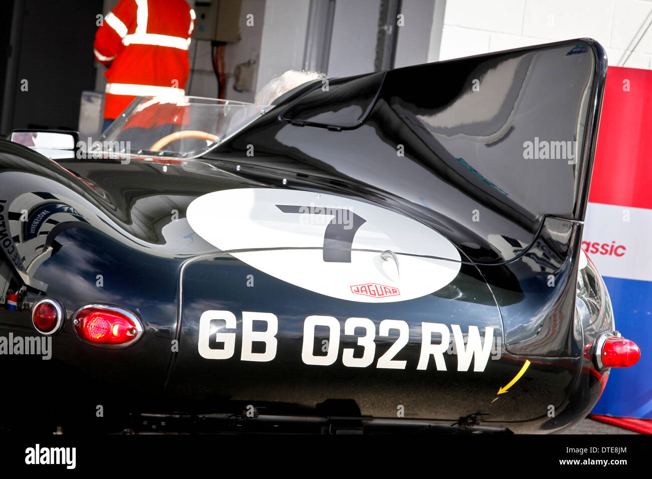 The tail wing of a classic racing D-type Jaguar single seater sports ...