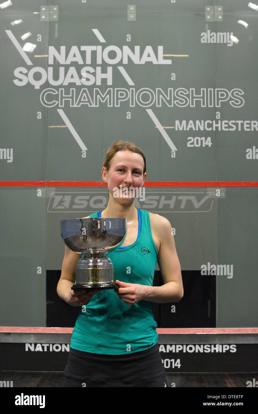 Manchester, UK. 16th Feb, 2014 Alison Waters (Middlesex) proudly poses ...