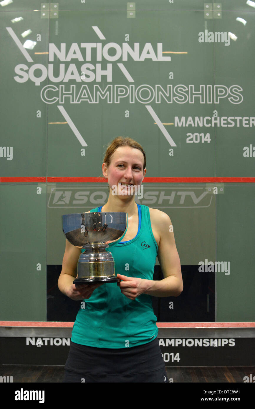 Manchester, UK. 16th Feb, 2014 Alison Waters (Middlesex) proudly poses ...