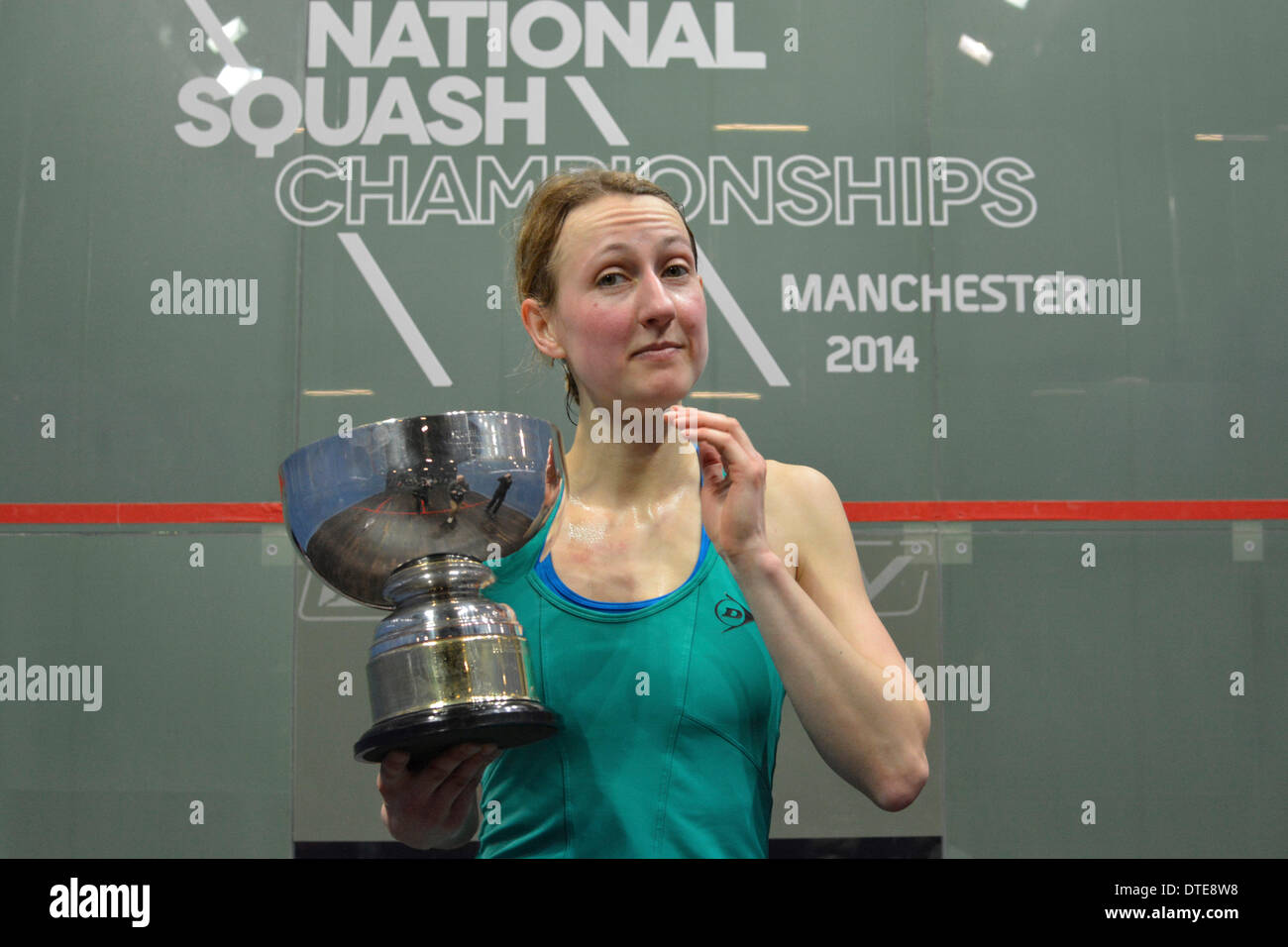 Manchester, UK. 16th Feb, 2014 Alison Waters (Middlesex) proudly poses ...