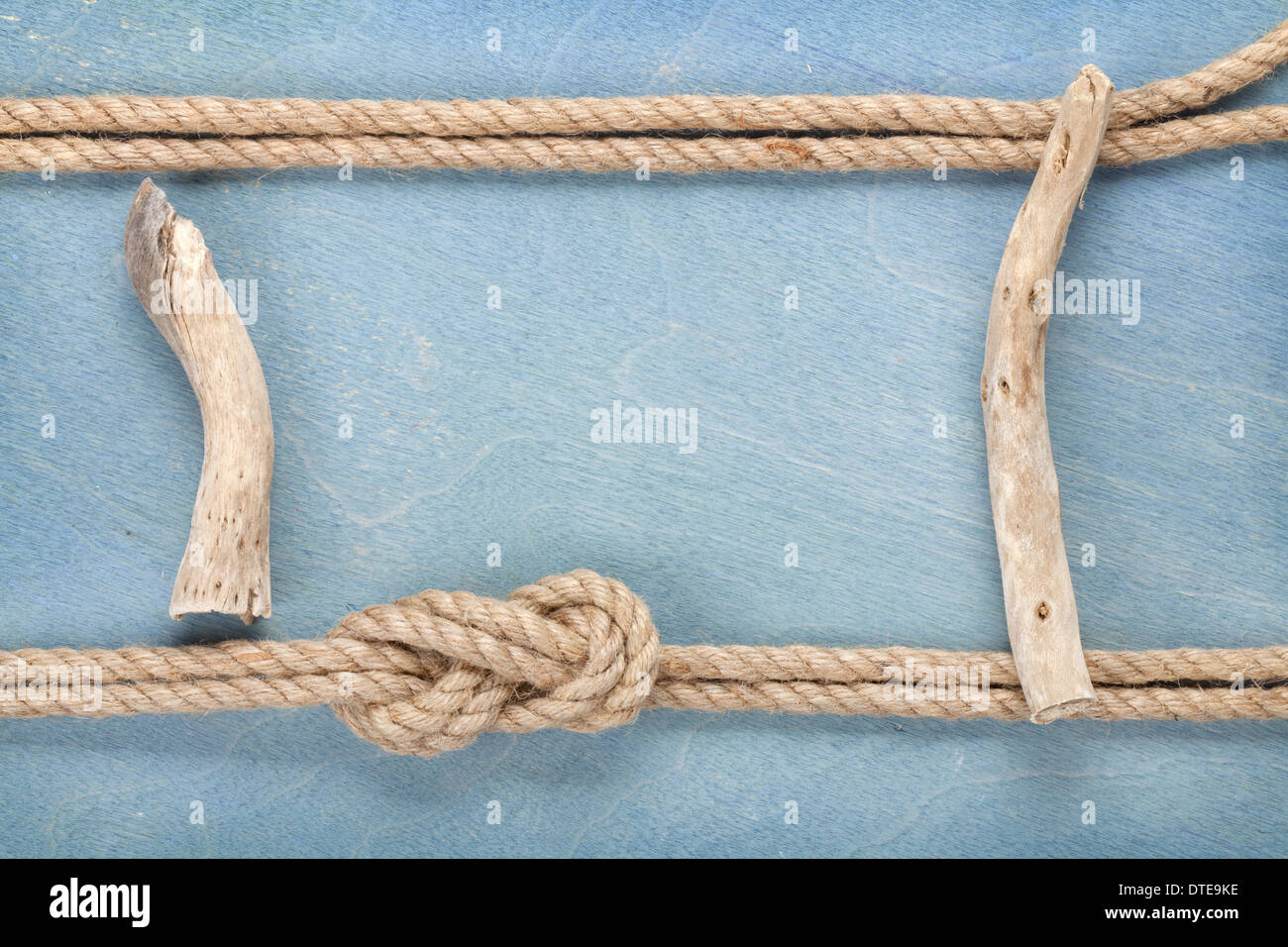 Ship rope frame on blue old wooden texture background with copy space ...