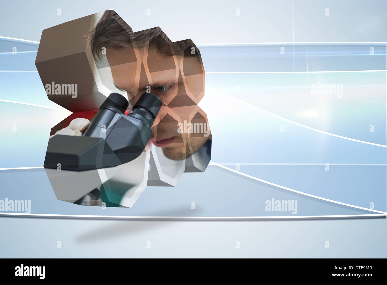 Composite image of scientist on abstract screen Stock Photo - Alamy