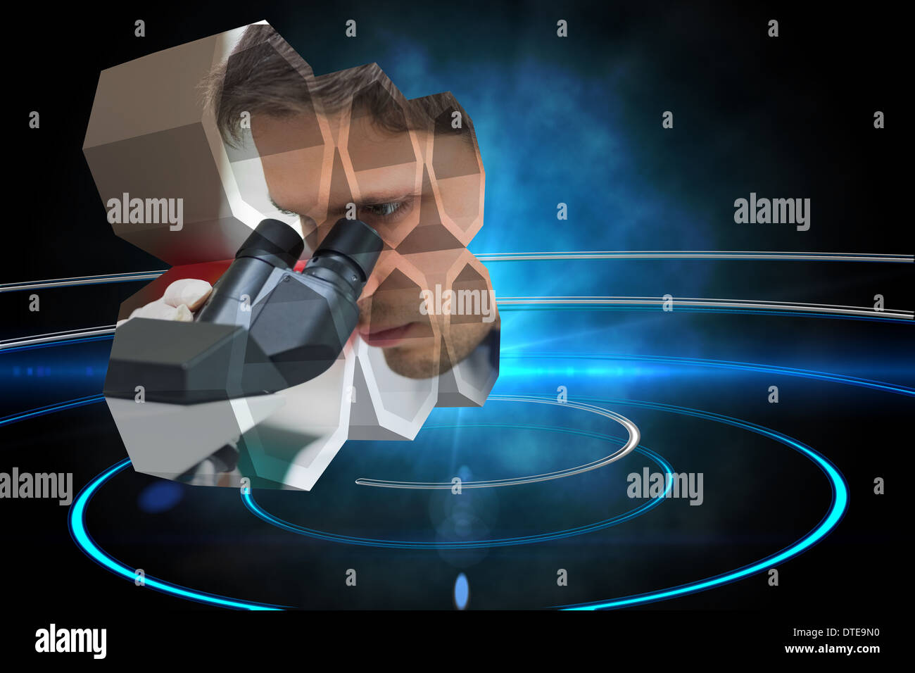 Composite image of scientist on abstract screen Stock Photo - Alamy