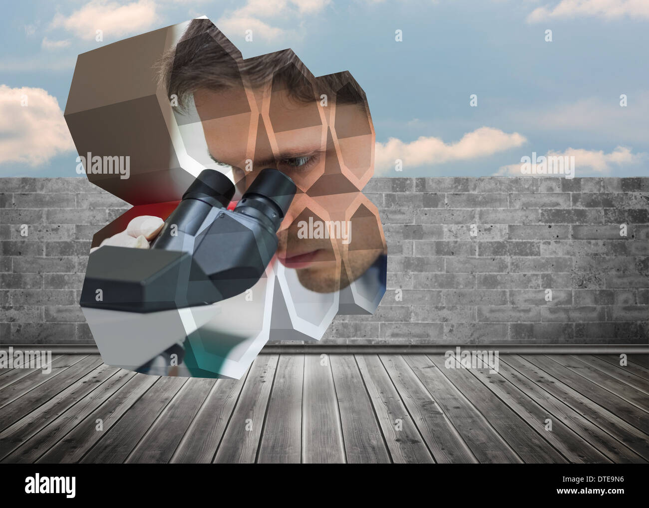 Composite image of scientist on abstract screen Stock Photo - Alamy