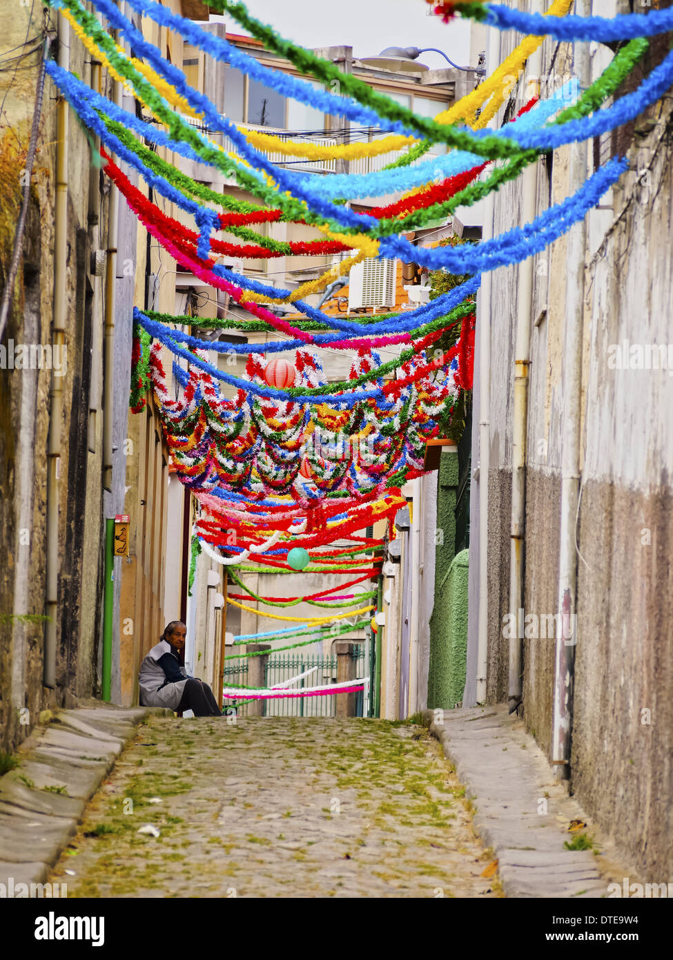 Colorful Decoration on the street of Porto, Portugal Stock Photo - Alamy