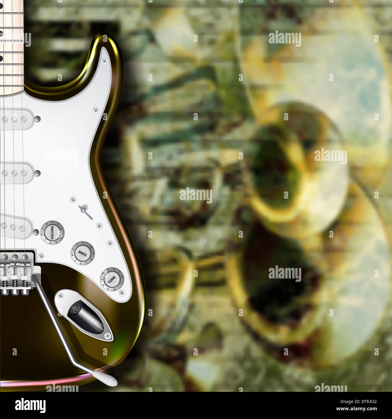 abstract grunge background with guitar and musical instruments Stock ...