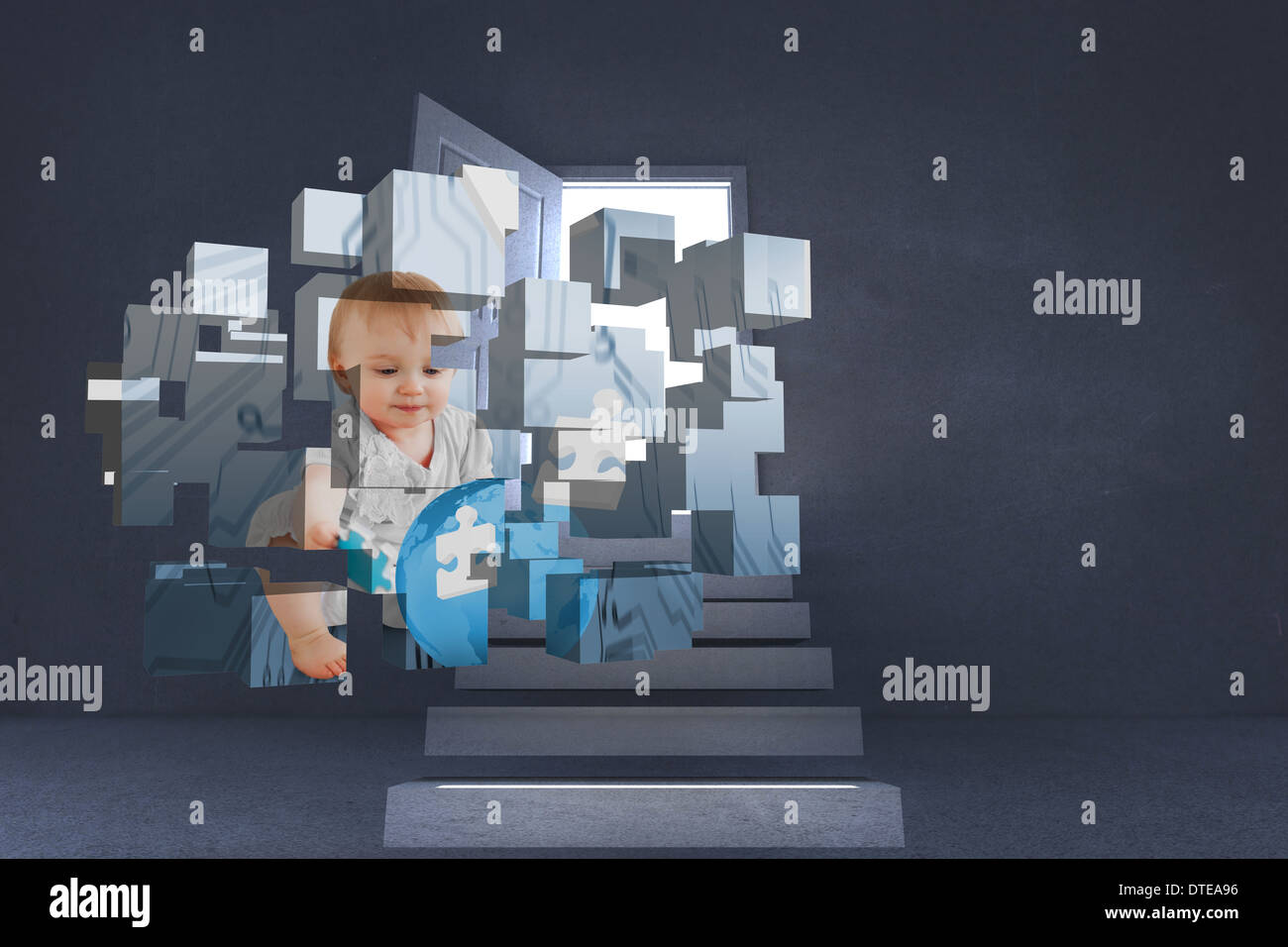 Composite image of baby genius on abstract screen Stock Photo - Alamy
