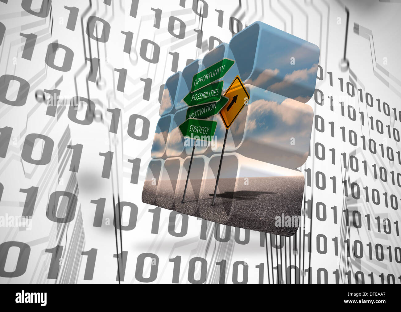 Composite image of signposts on abstract screen Stock Photo - Alamy