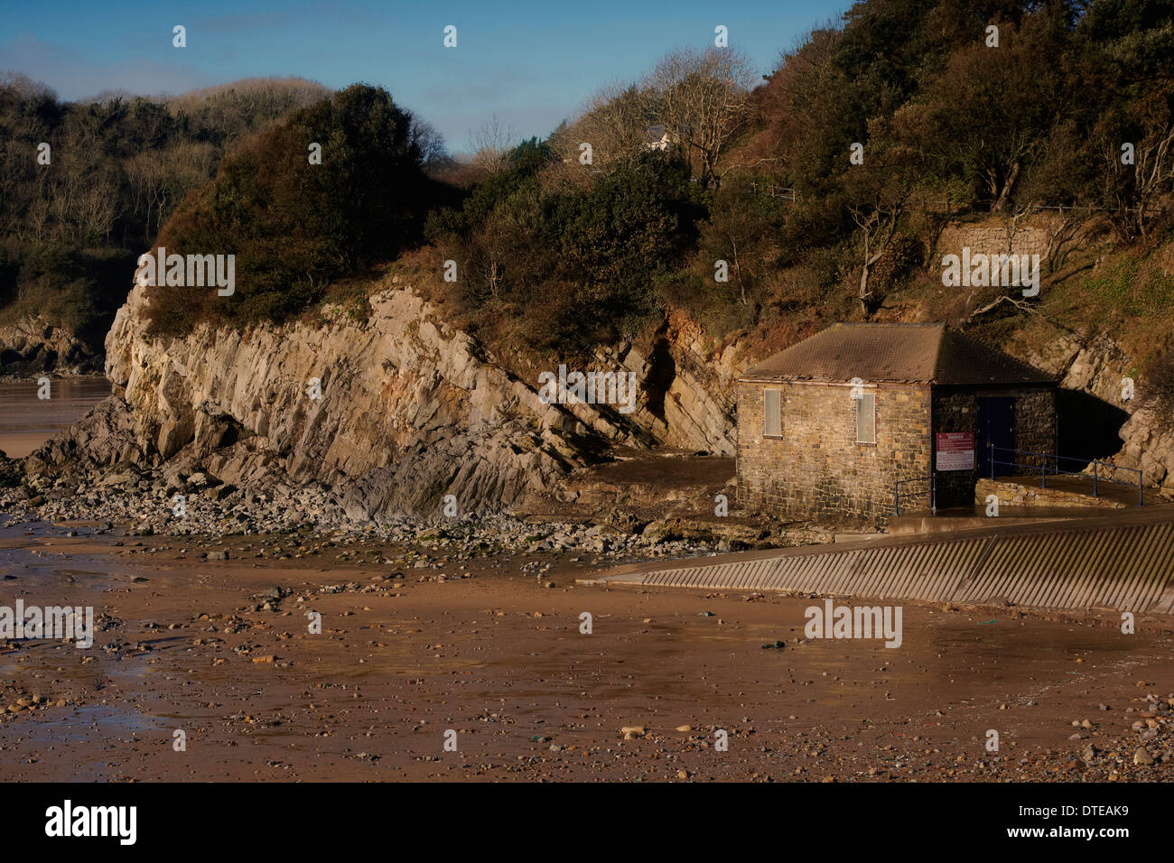 View of the small cliffs on Caswell Bay on the Gower Peninsular near ...