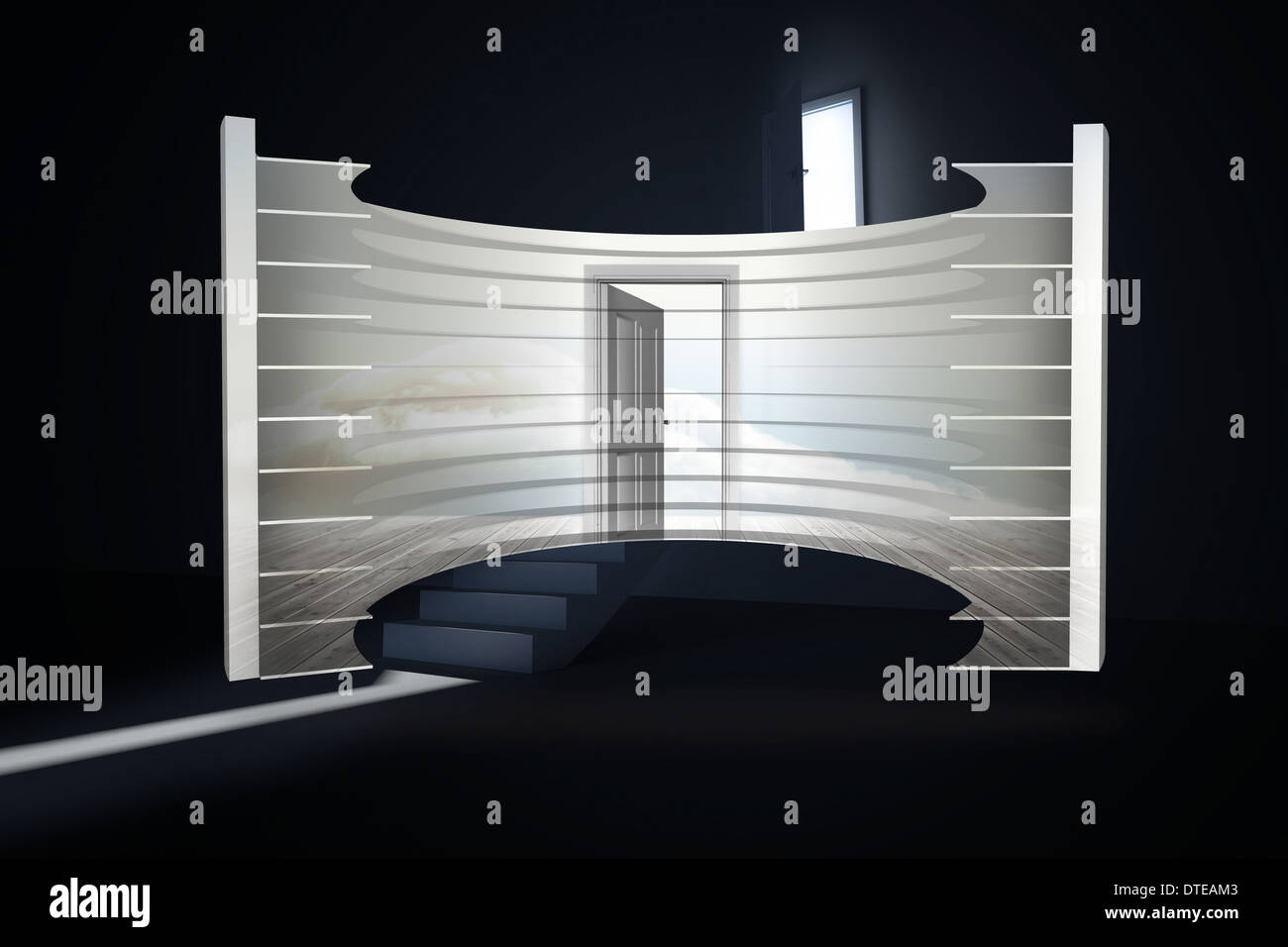 Composite image of open door in clouds on abstract screen Stock Photo ...