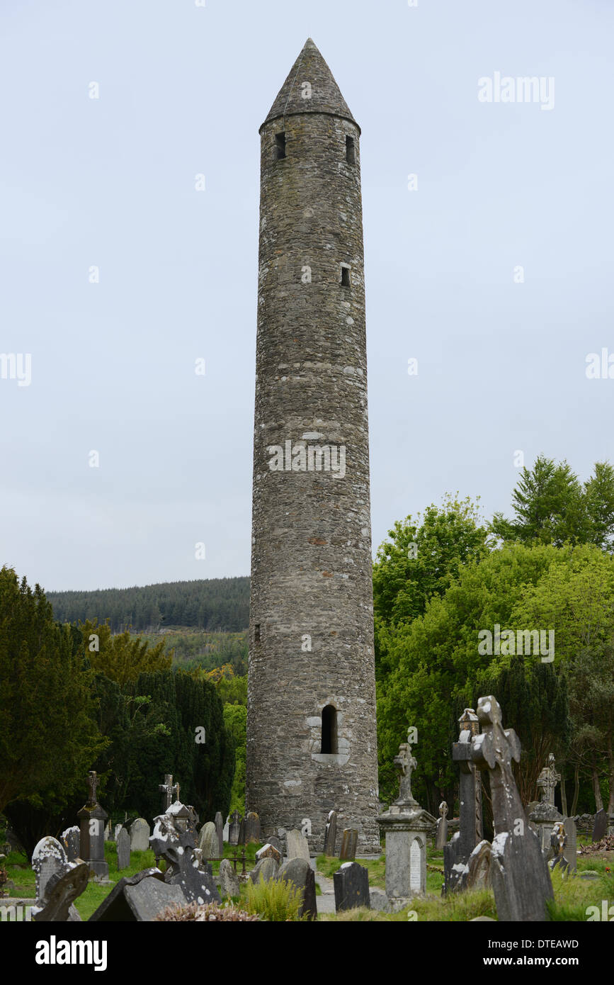 The Round Tower at Glendalough Monastic Site - Wicklow Mountains ...