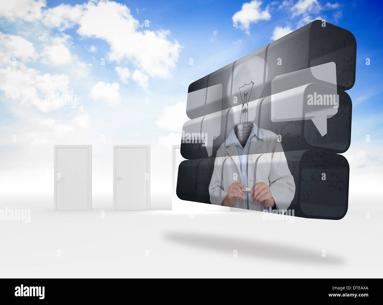 Composite image of light bulb man on abstract screen Stock Photo - Alamy