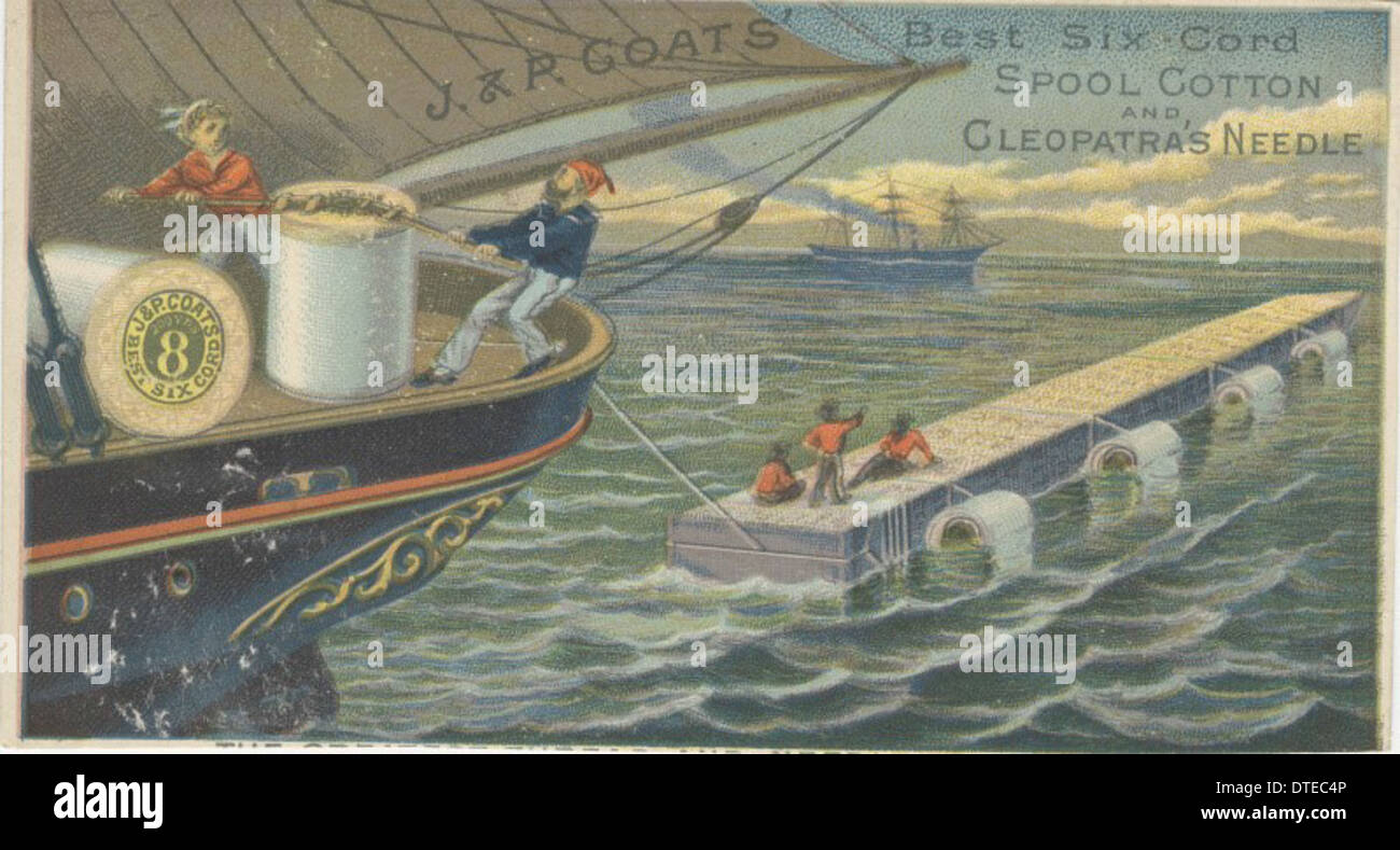 An advertisement by J. & P. Coats featuring humorous illustrations and ...