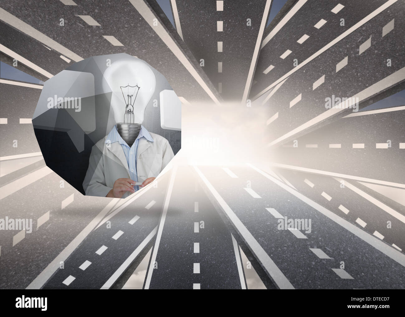 Composite image of light bulb man on abstract screen Stock Photo - Alamy