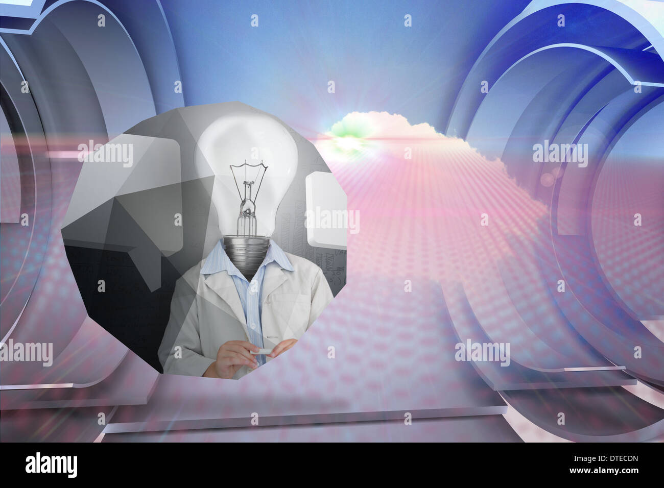 Composite image of light bulb man on abstract screen Stock Photo - Alamy
