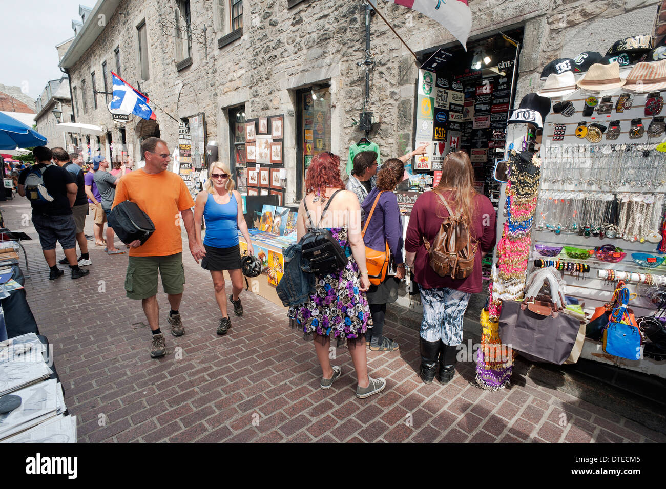 Visitors walking on St-Amable street, Old Montreal, province of Quebec ...