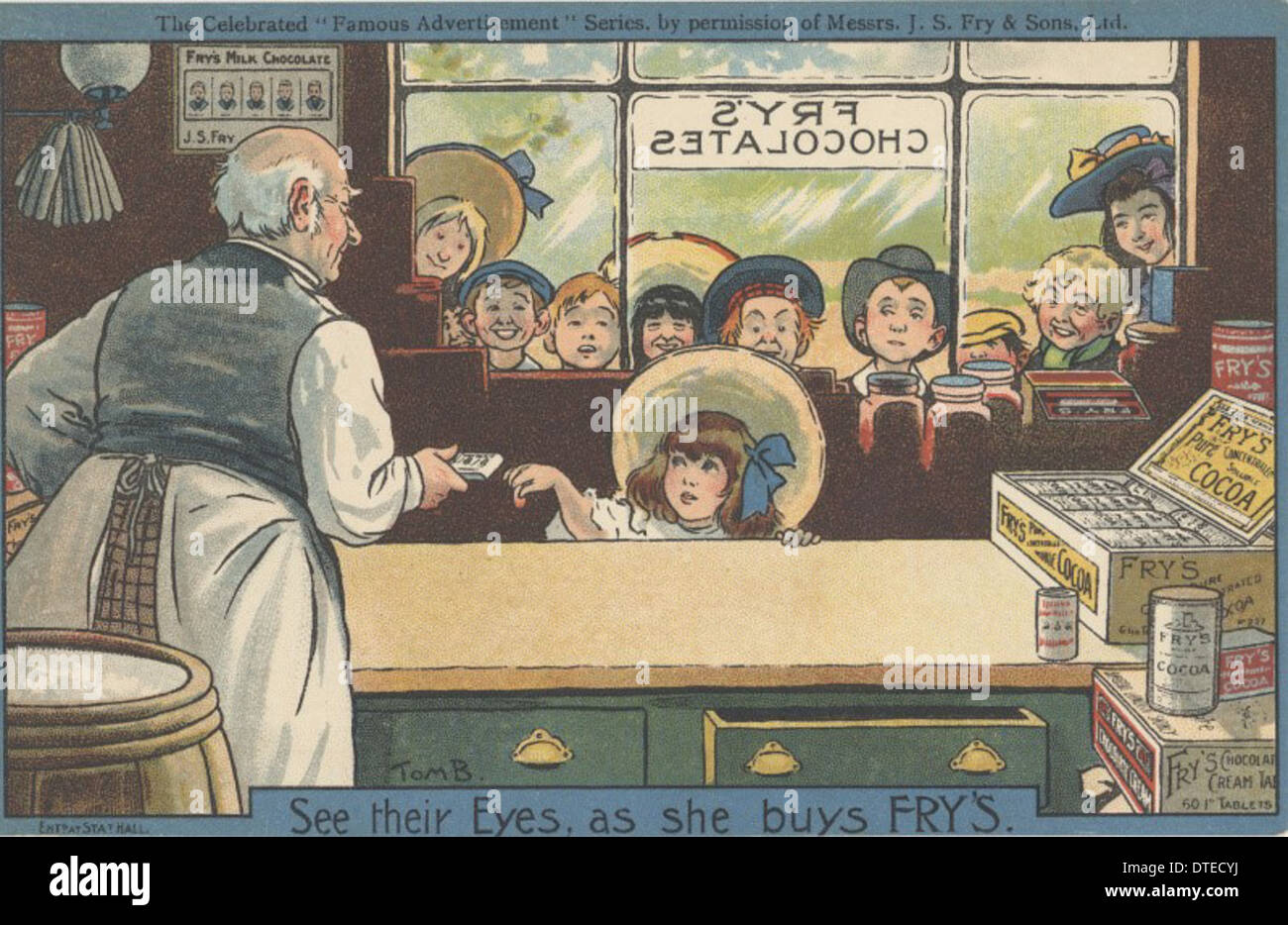 A Victorian trade card for Fry’s Chocolates, depicting a storefront and ...