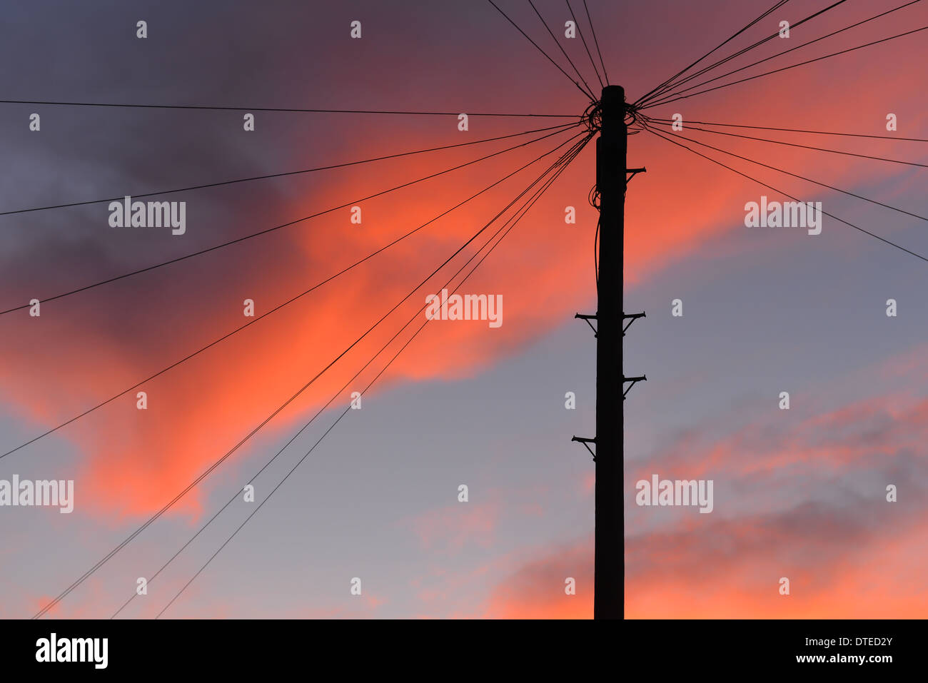 Powerlines at sunset Stock Photo - Alamy