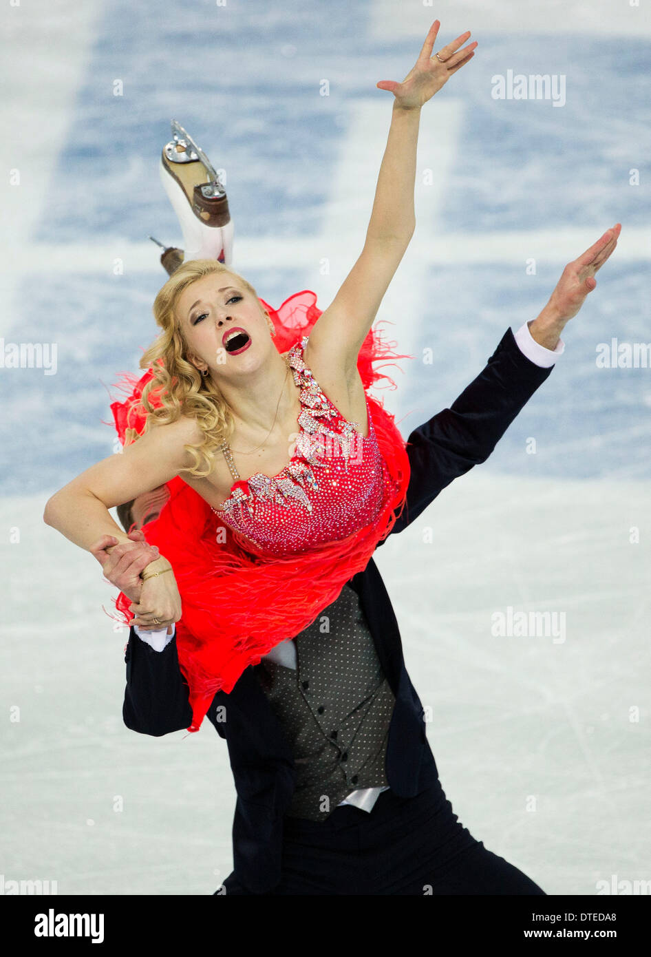 Sochi, Russia. 16th Feb, 2014. Ekaterina Bobrova and Dmitri Soloviev of Russia perform in the ...