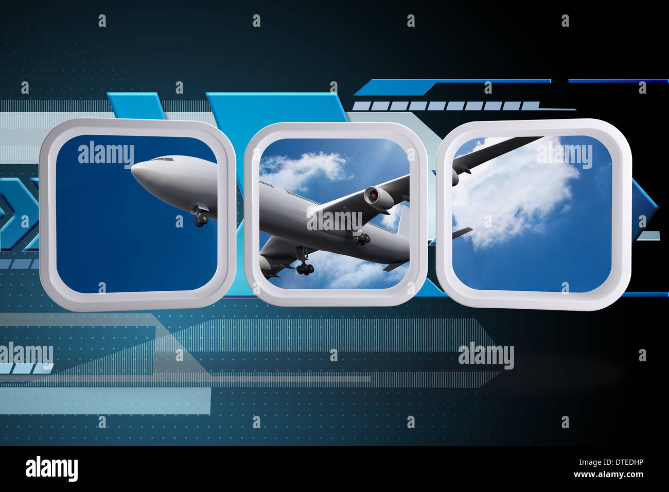 Composite image of airplane on abstract screen Stock Photo - Alamy
