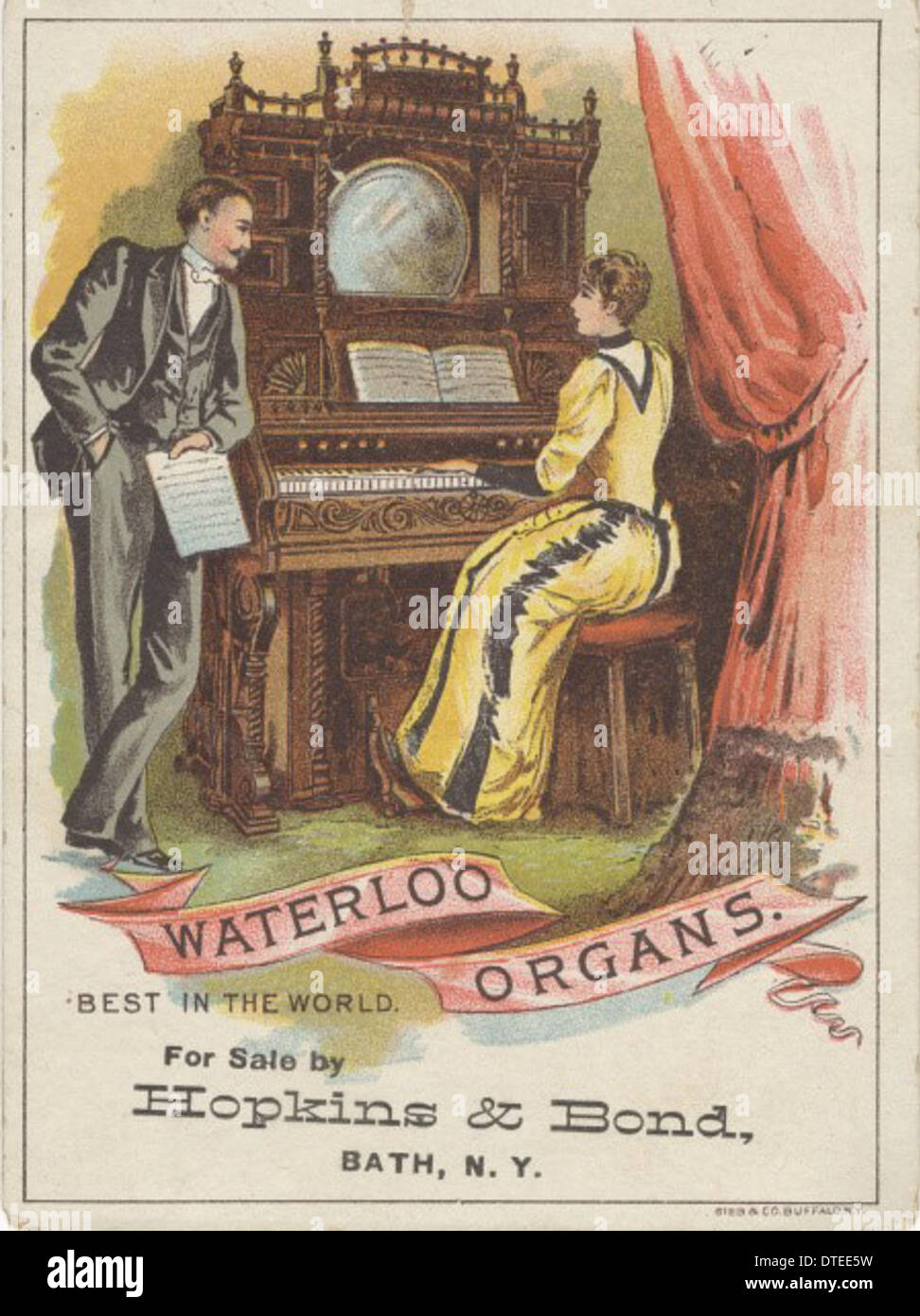 An advertisement for Waterloo Organs, showcasing the musical instrument ...