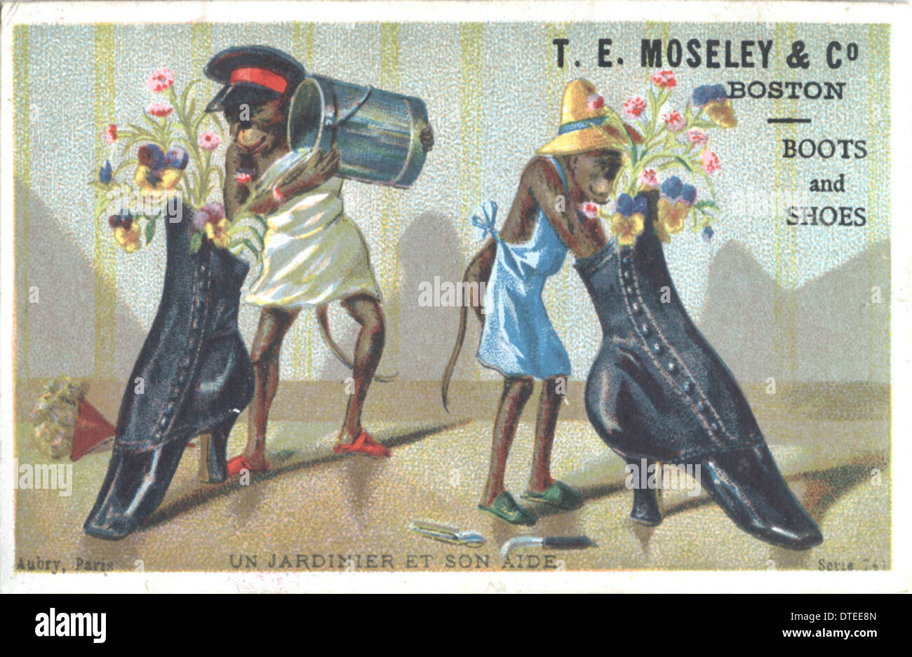 A Victorian trade card from T.E. Moseley & Co., depicting animals in ...