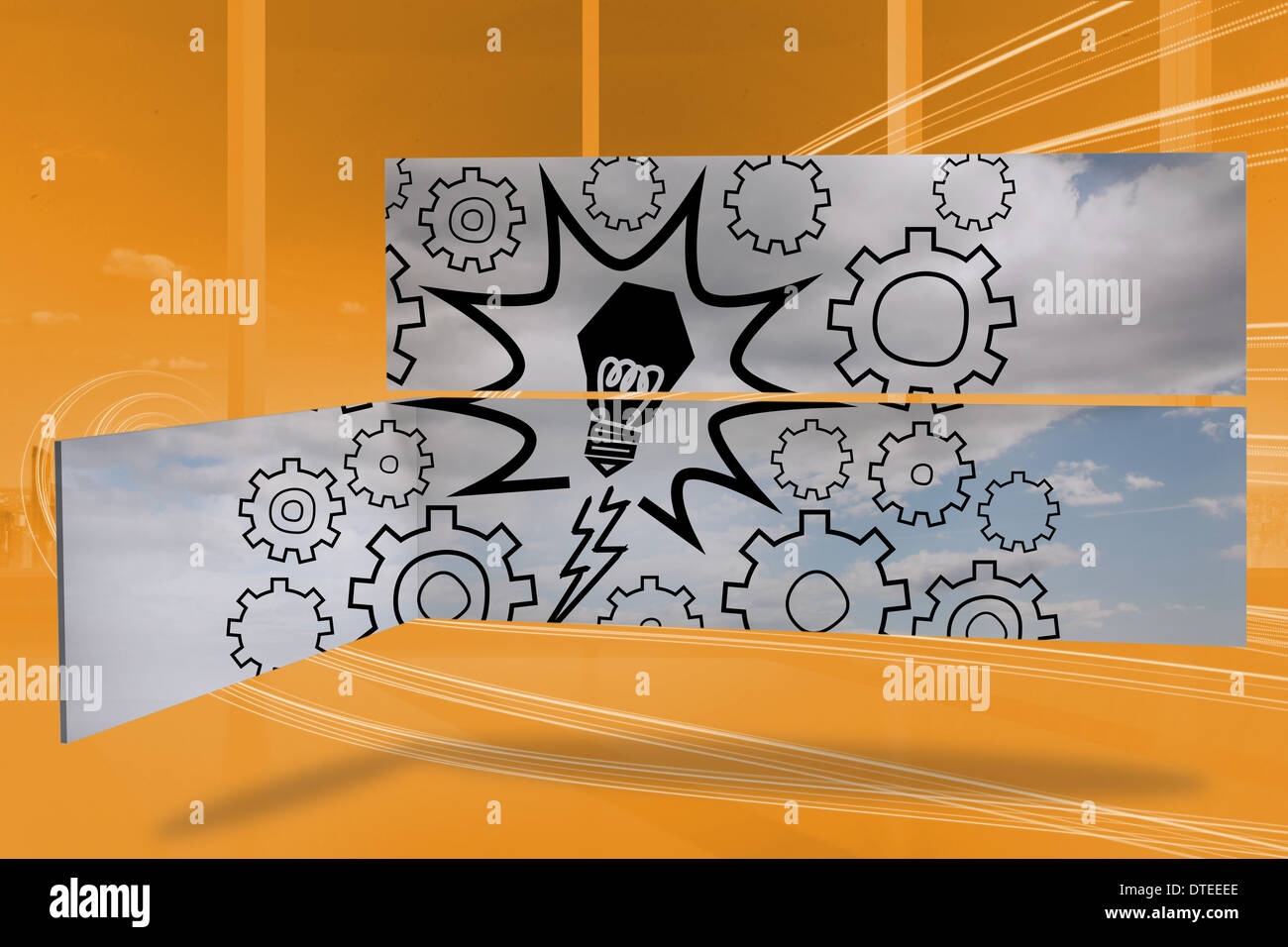 Composite image of light bulb and cogs on abstract screen Stock Photo ...