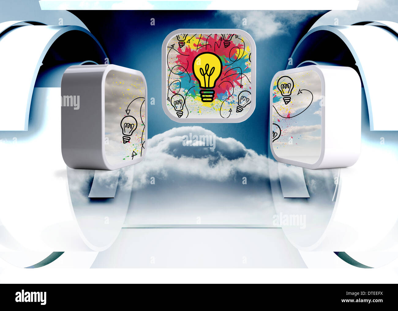 Composite image of light bulbs on abstract screen Stock Photo - Alamy