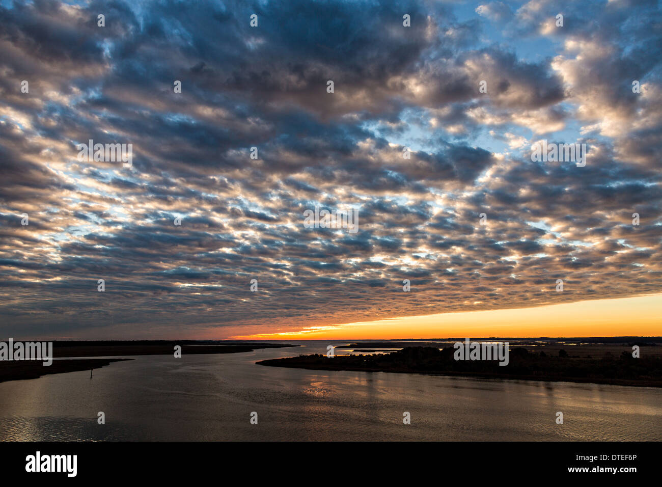 Sunrise over the Edisto River and marsh in Edisto Island, South ...