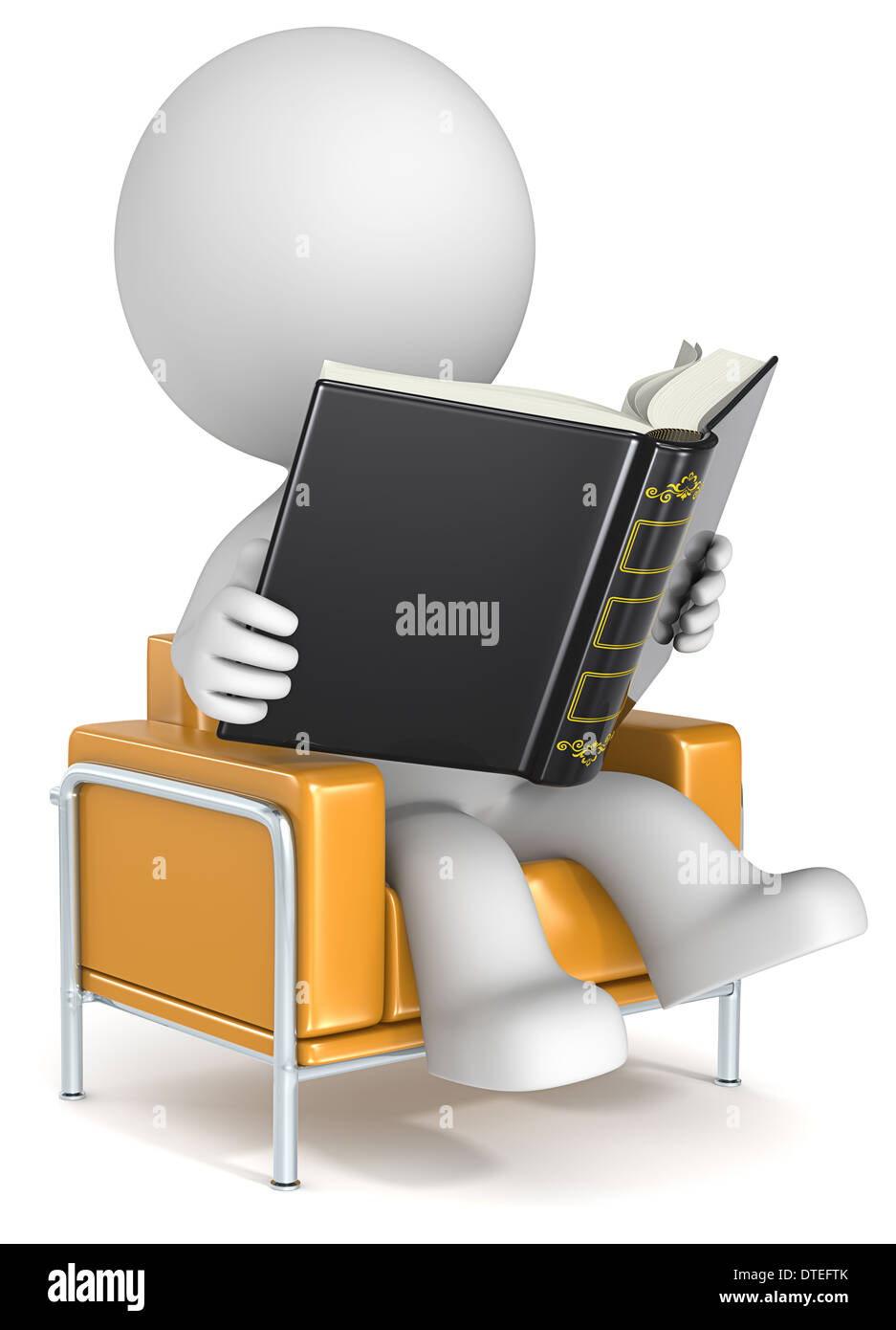 Dude sitting in orange chair reading a book Stock Photo - Alamy