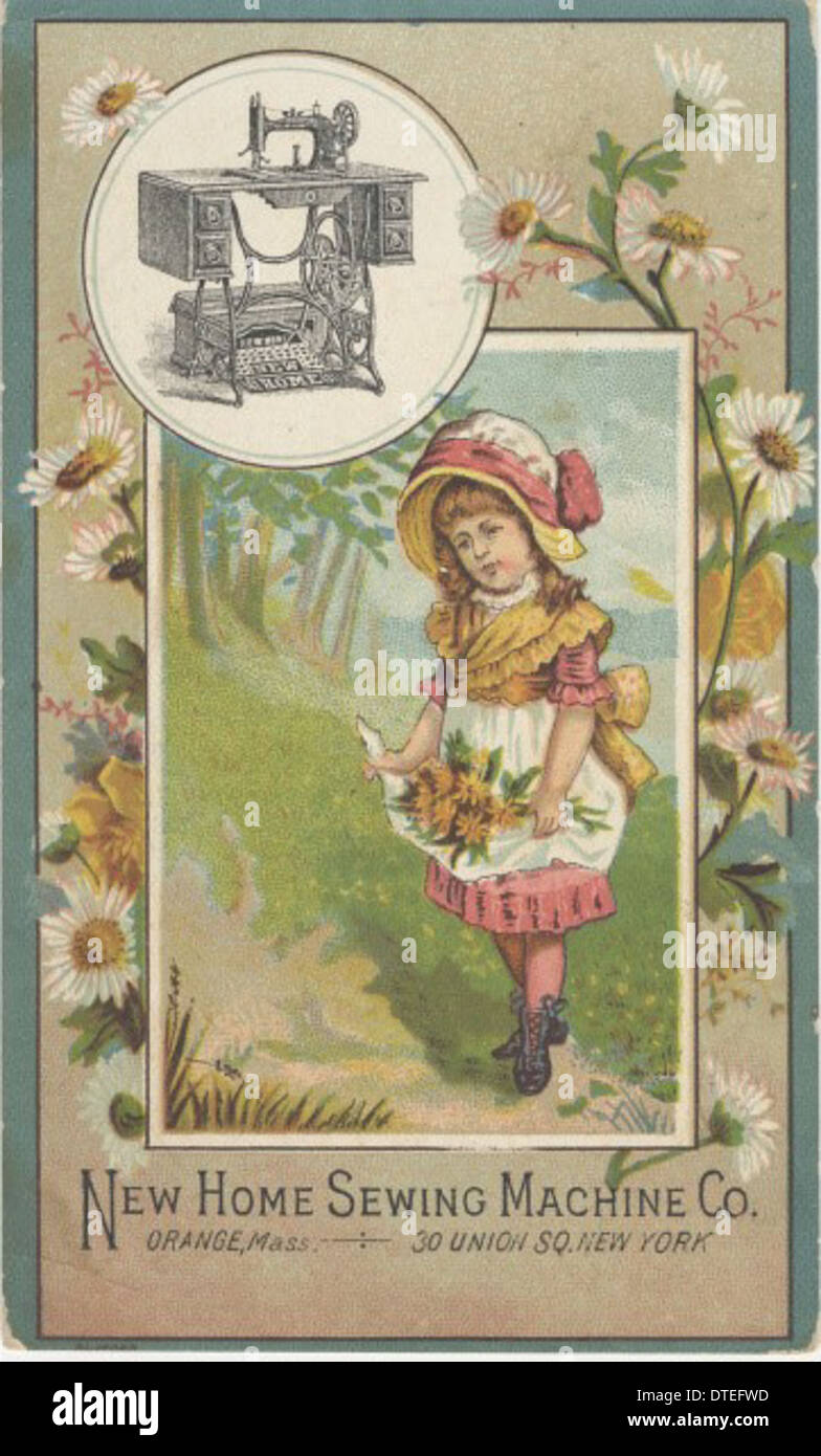 A New Home Sewing Machine Co. advertisement featuring girls and ...
